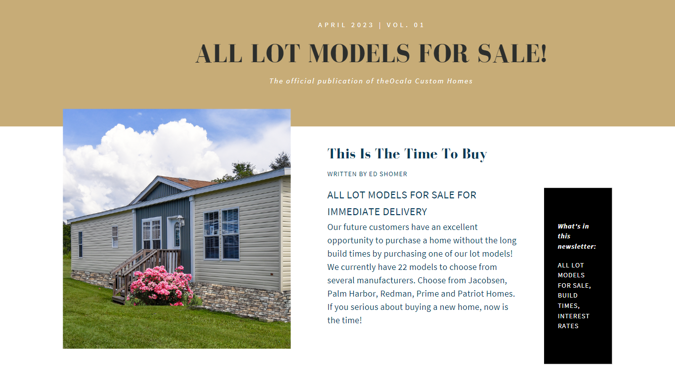 Newsletter-All Lot Models For Sale! - Ocala Custom Homes